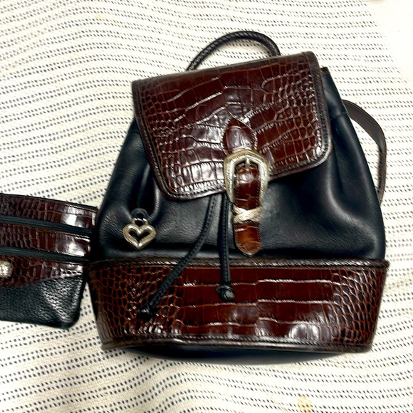 Brighton | Bags | Brighton Black Brown Leather Backpackpurse With Matching Walletchange Purse ...